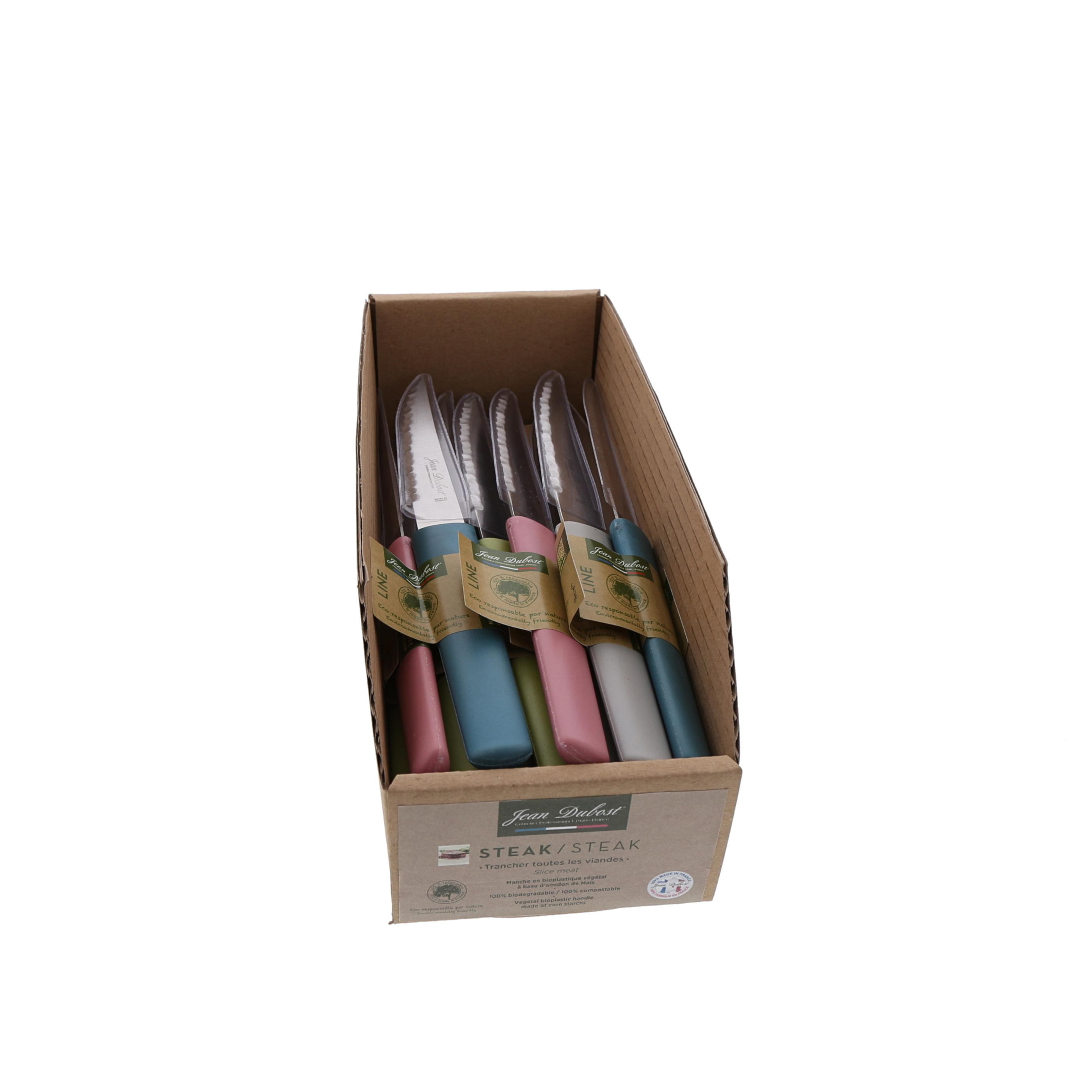 Cardboard cutlery display for ecoresponsible Line Jean Dubost cutlery range