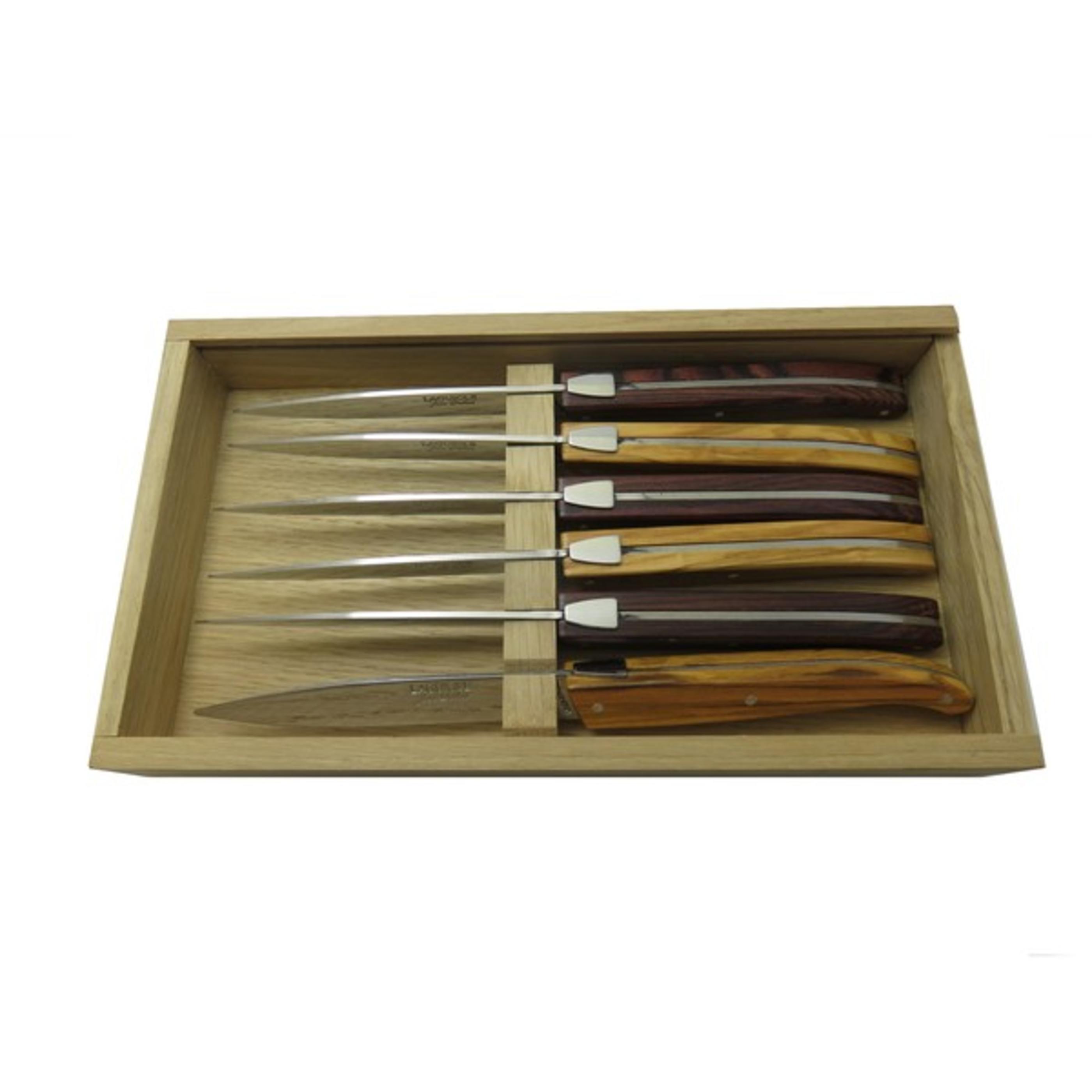 Stand'up Laguiole Jean Dubost steak knife mixed woods handles set